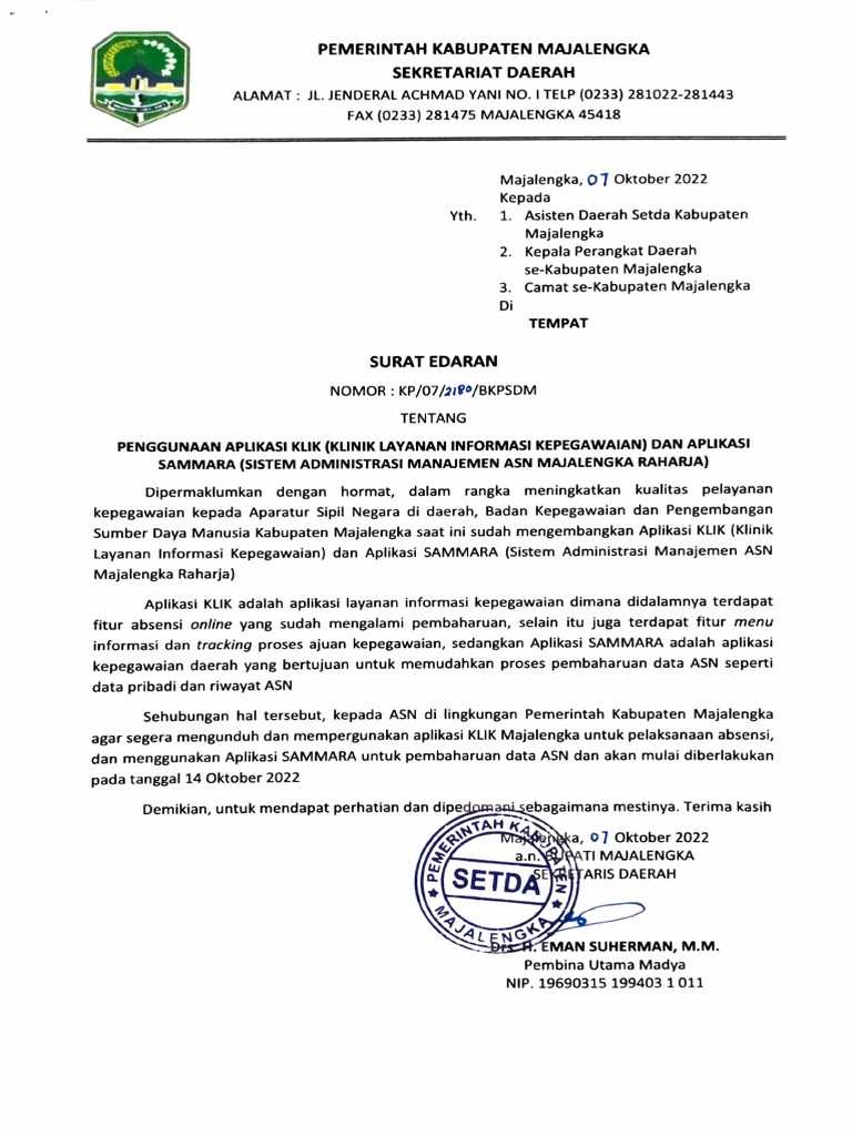 Surat Edaran Klik Dan Sammara | PDF