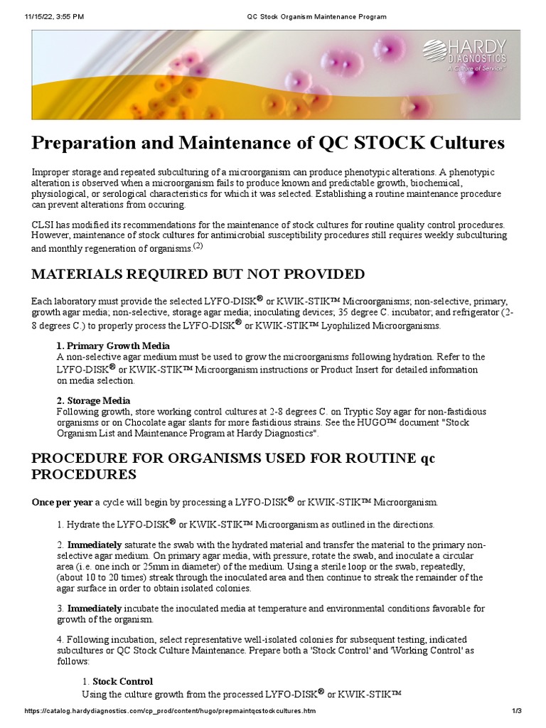 QC Stock Organism Maintenance Program | PDF | Growth Medium | Microbiology
