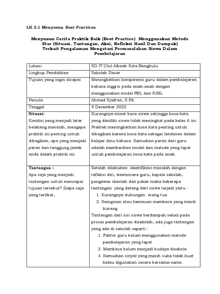LK 3.1 Menyusun Best Practices (1) | PDF