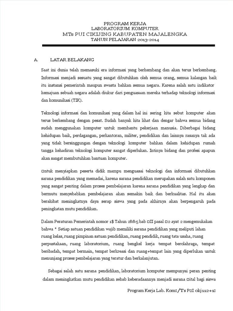 Program Kerja Lab Komputer | PDF