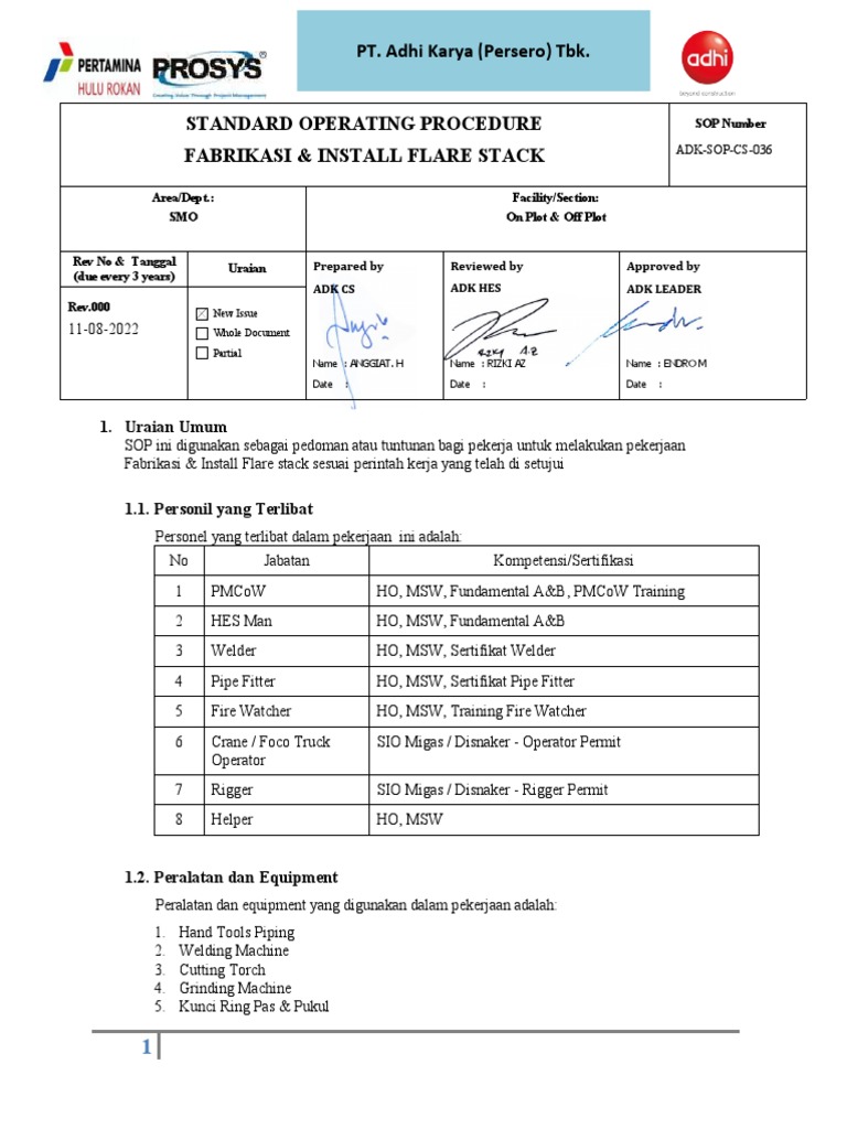 1 Adk Sop Fabrikasi & Install Flare Stack | PDF