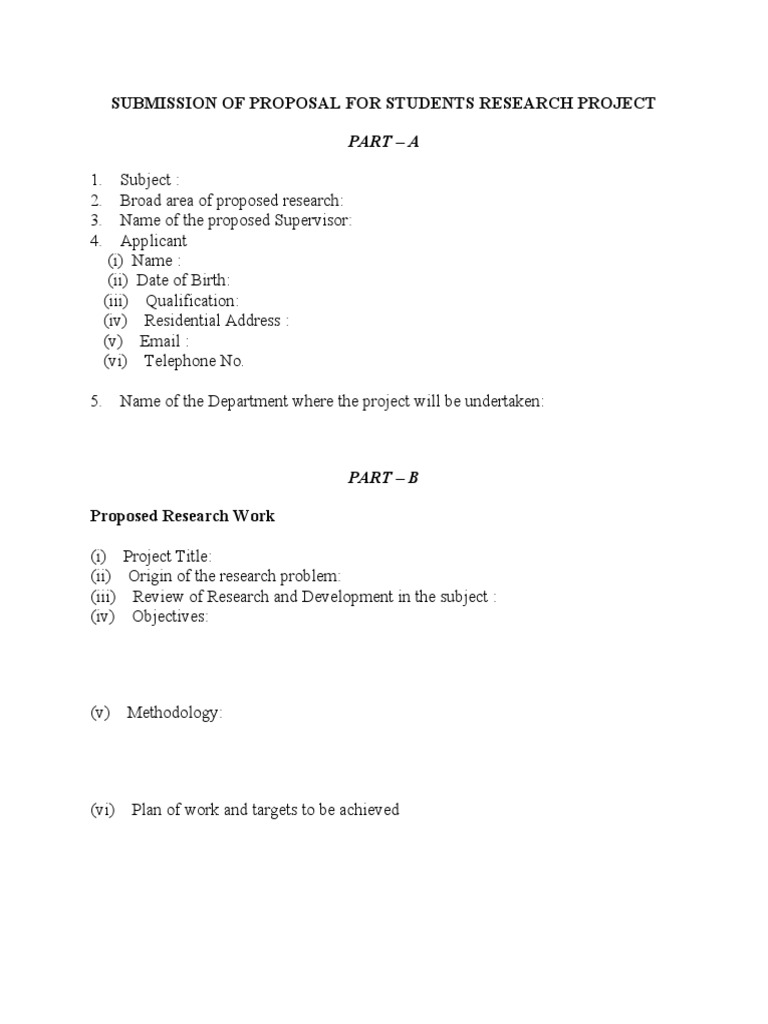 Format For Submission of Proposal For Students Project | PDF