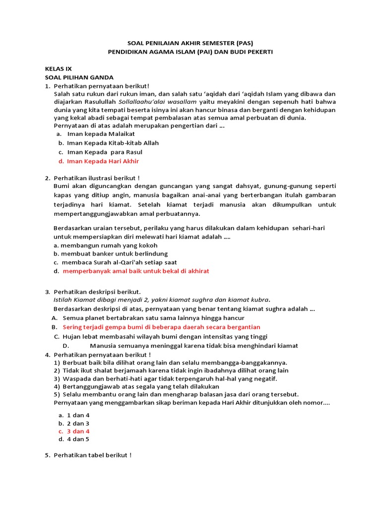 Soal Pas Pai 9 Ganjil 2022 | PDF | Agama & Spiritualitas