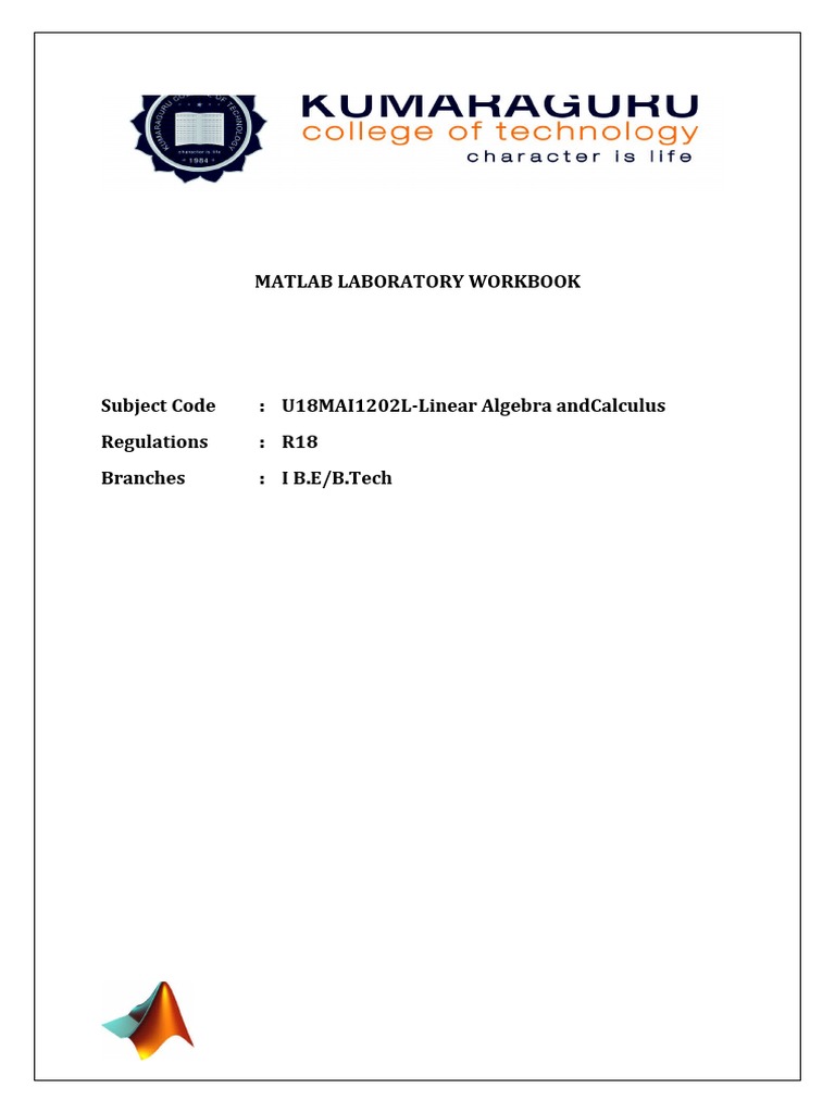 MATLAB Linear Algebra & Calculus Workbook | PDF | Eigenvalues And ...