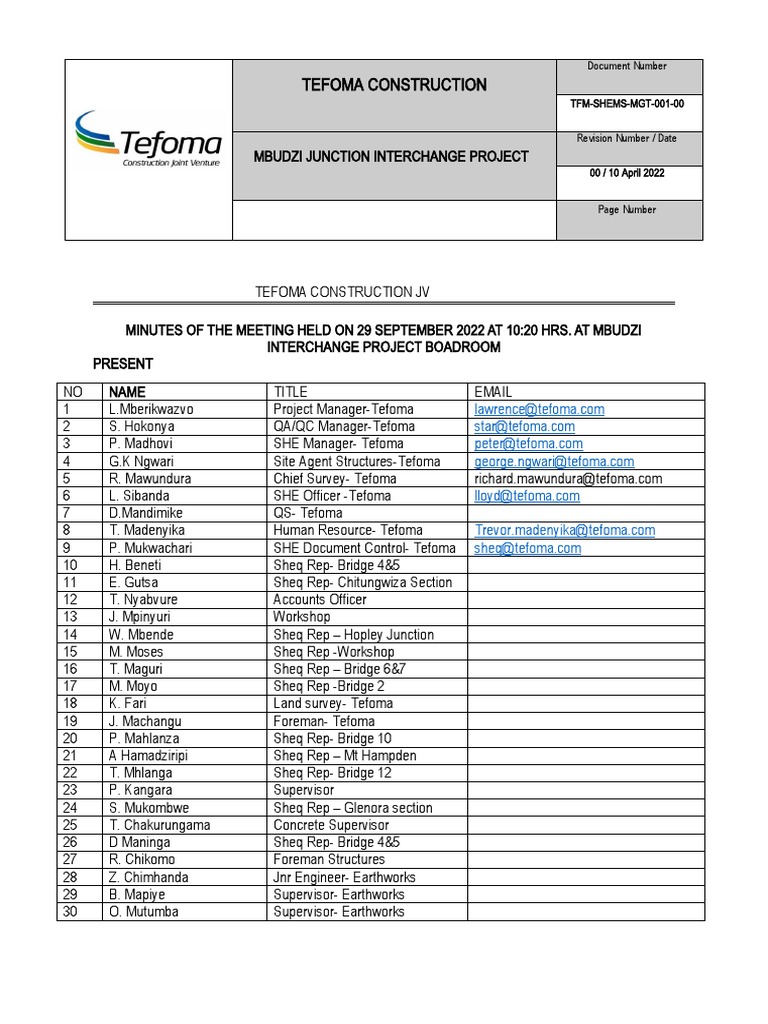 Tefoma Construction Meeting Minutes | PDF