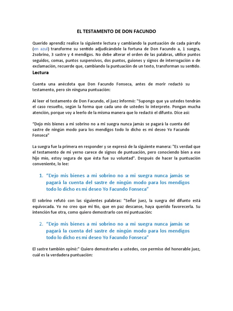 El Testamento de Don Facundo | PDF | Puntuación