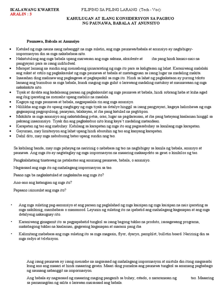 Q2 ARALIN 3 FSPL TVL | PDF