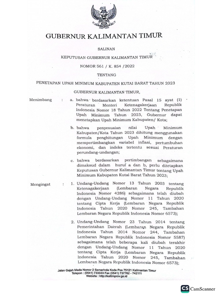 Kutai Barat 2023 No. 561 SK UMK | PDF