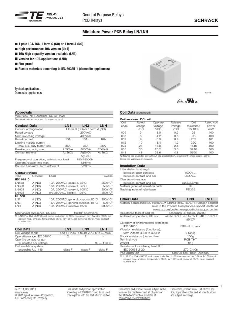 Datasheet | PDF | Relay | Inductor