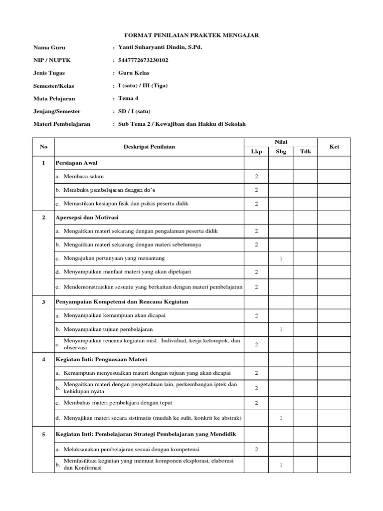 Format Penilaian Praktek Mengajar | PDF | Karier & Perkembangan