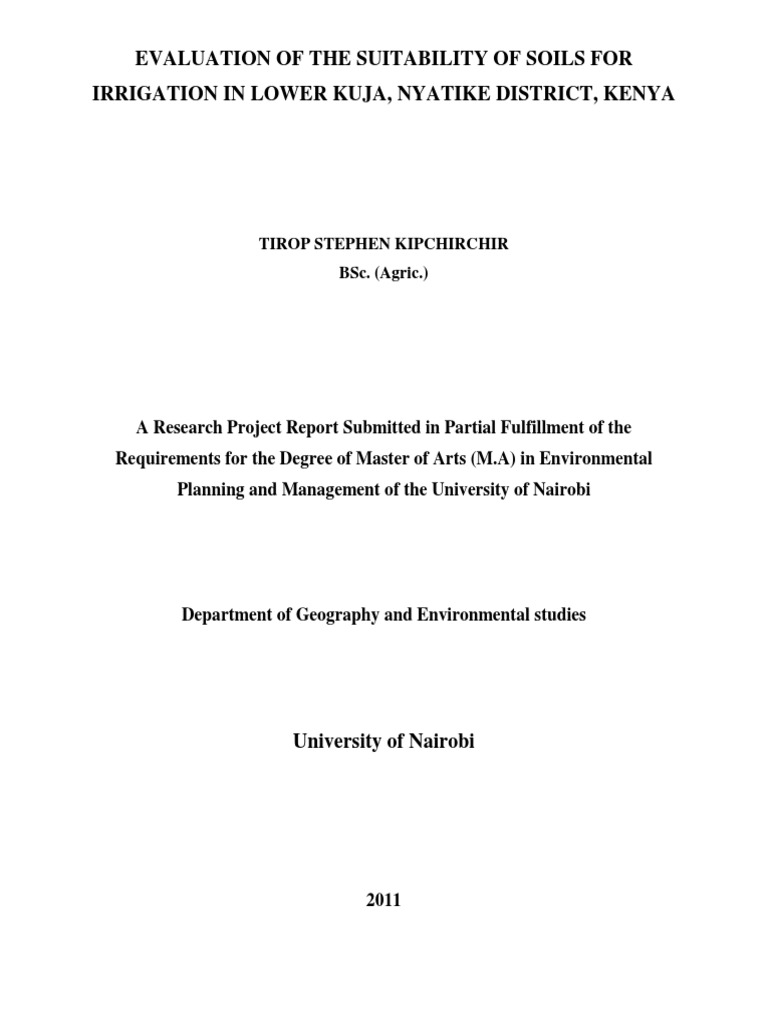 Evaluation of The Suitability of Soils For Irrigation in Lower Kuja ...
