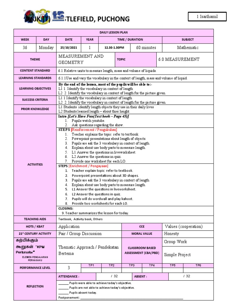 RPH Maths Y1&y2 | PDF | Lesson Plan | Teachers