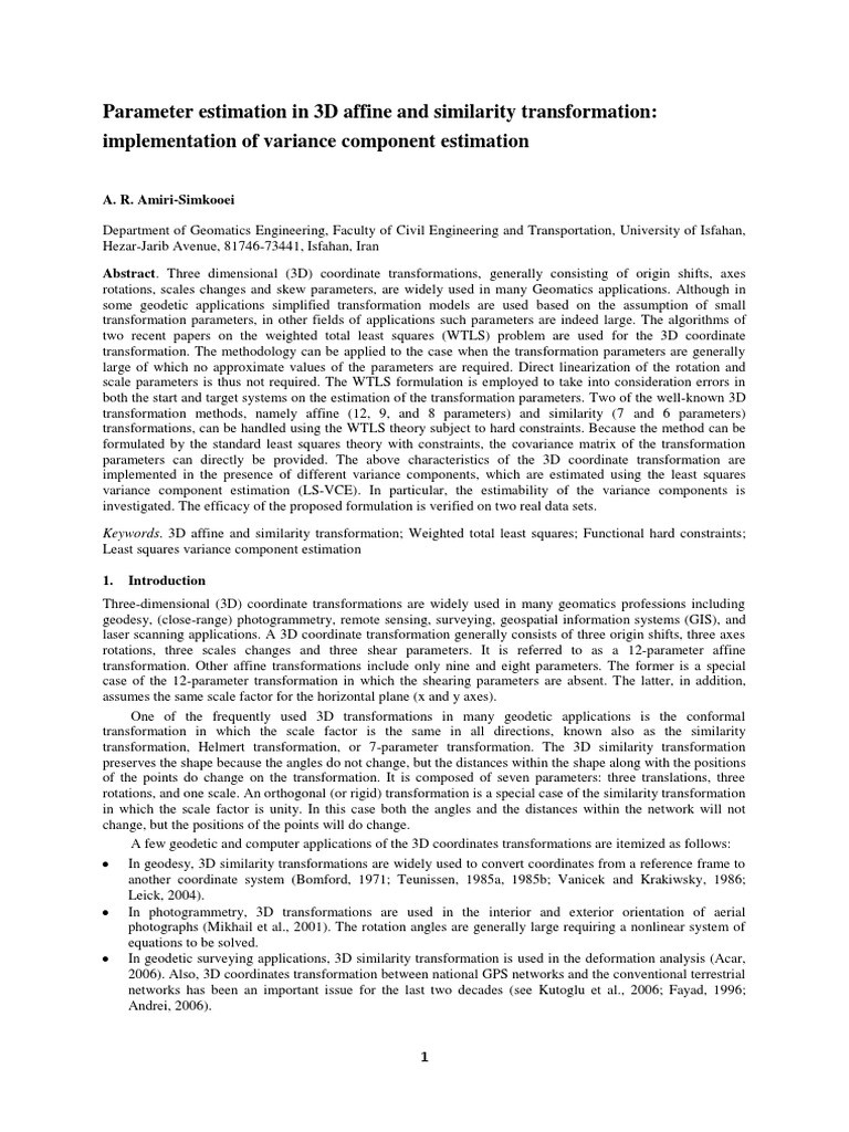 Jurnal Parameter Estimation in 3D Affine and Similarity Transformation ...