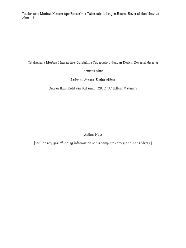 Kasus Morbus Hansen Tipe Borderline Tuberculoid Dengan Reaksi Reversal ...