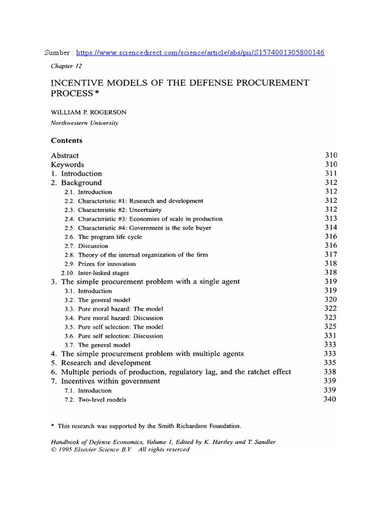 Incentive Models of The Defense Procurement Process | PDF