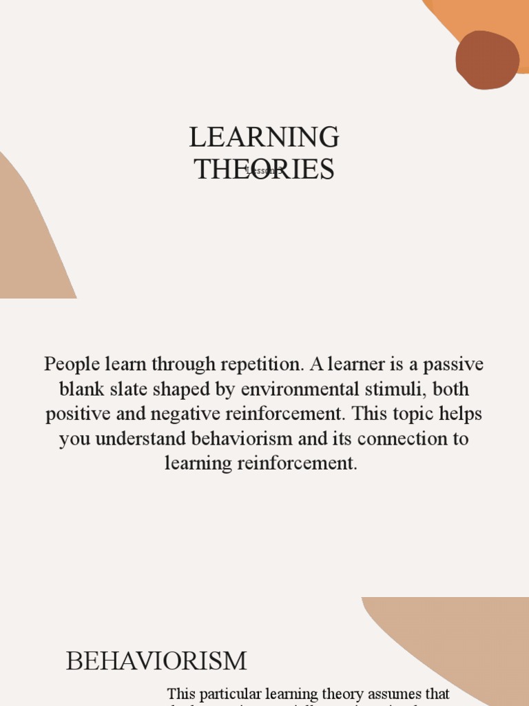 PED3 Lesson 3 Learning Theories | PDF | Classical Conditioning | Behaviorism