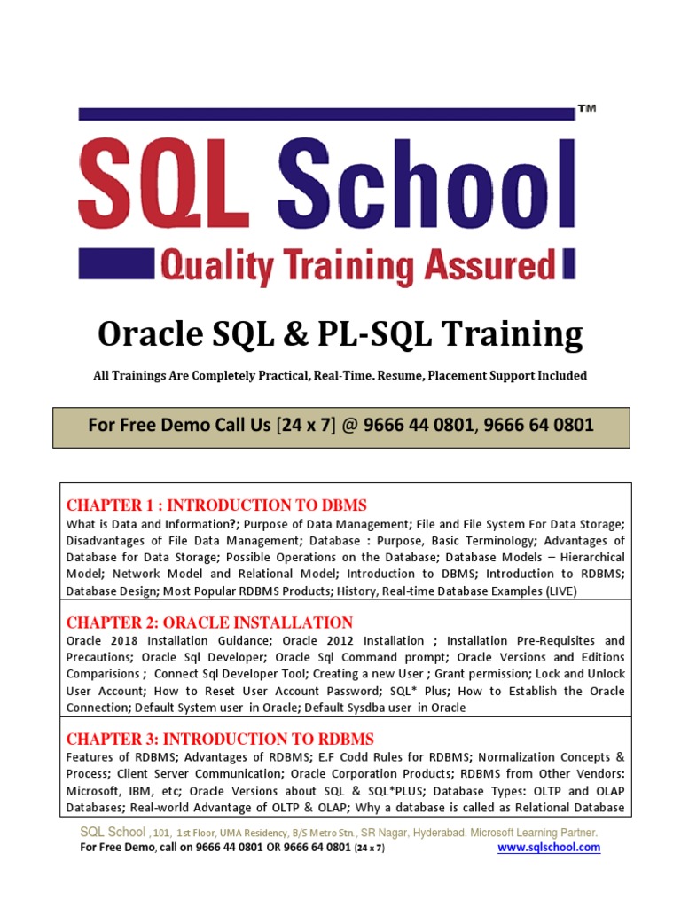 SQL PL SQL Content | PDF | Pl/Sql | Sql SQL PL SQL Content | PDF | Pl/Sql | Sql