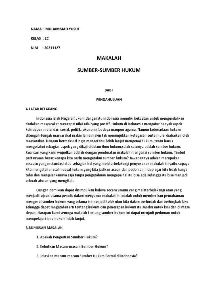 Makalah Sumber Sumber Hukum | PDF