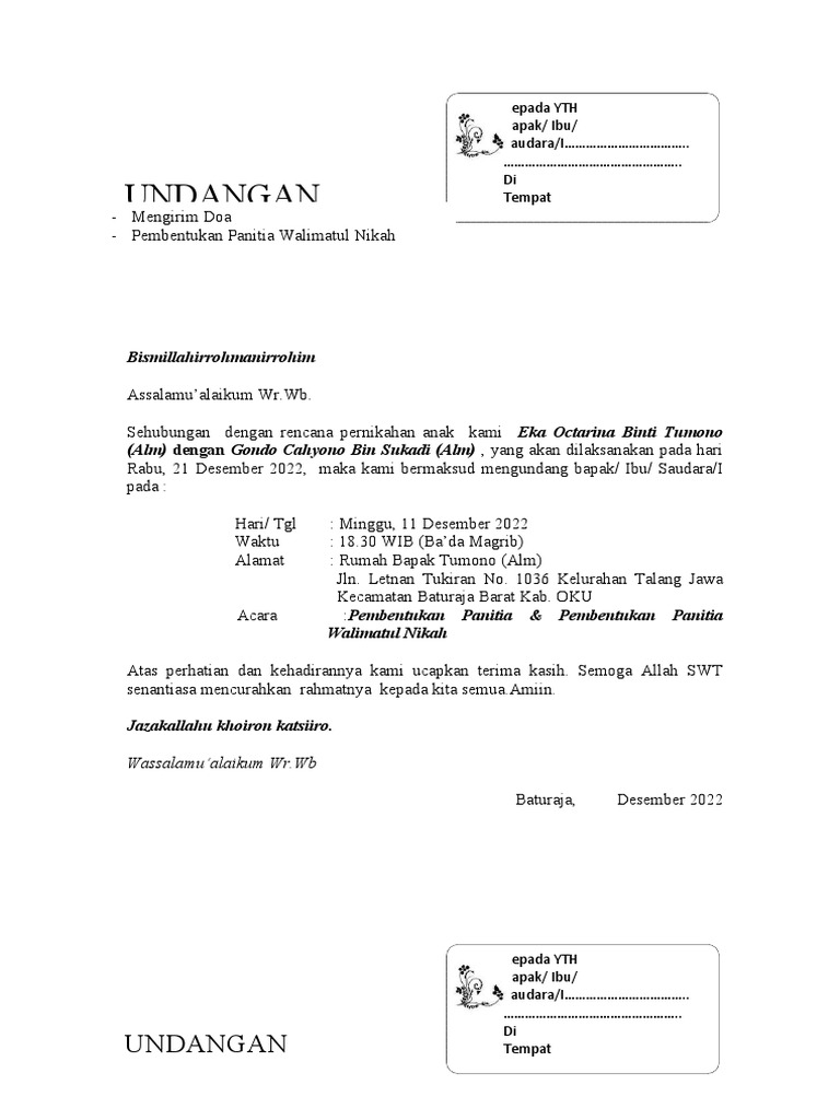 Undangan Rapat Panitia Pernikahan | PDF