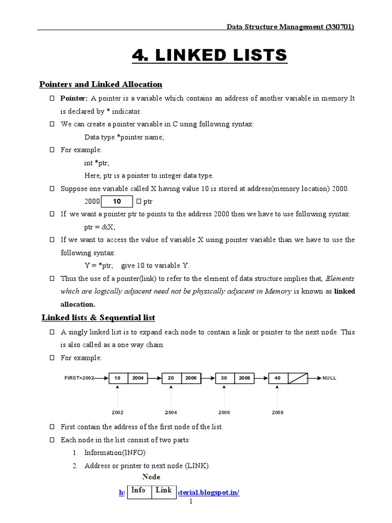Linked Lists Pdf Pointer Computer Programming Information Technology Management