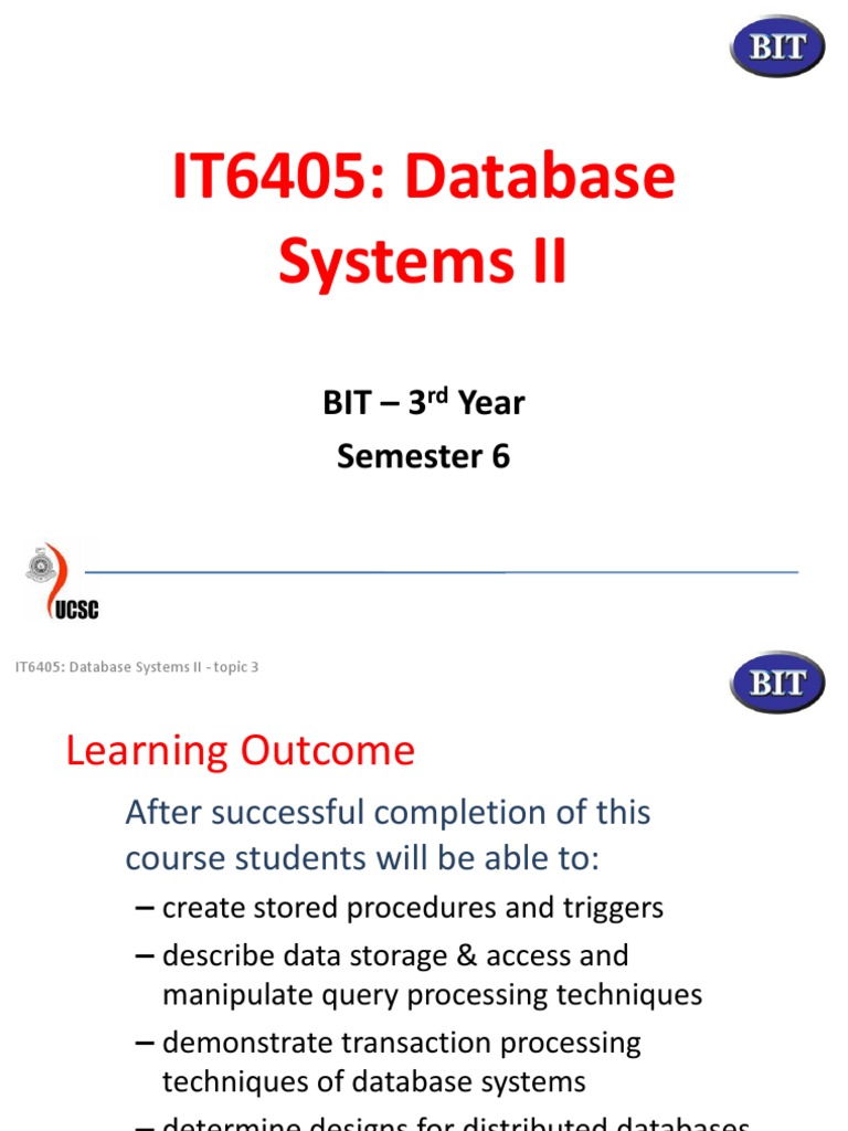 Database Systems - BIT - University of Colombo - Year 3 (Lecture Note 7 ...