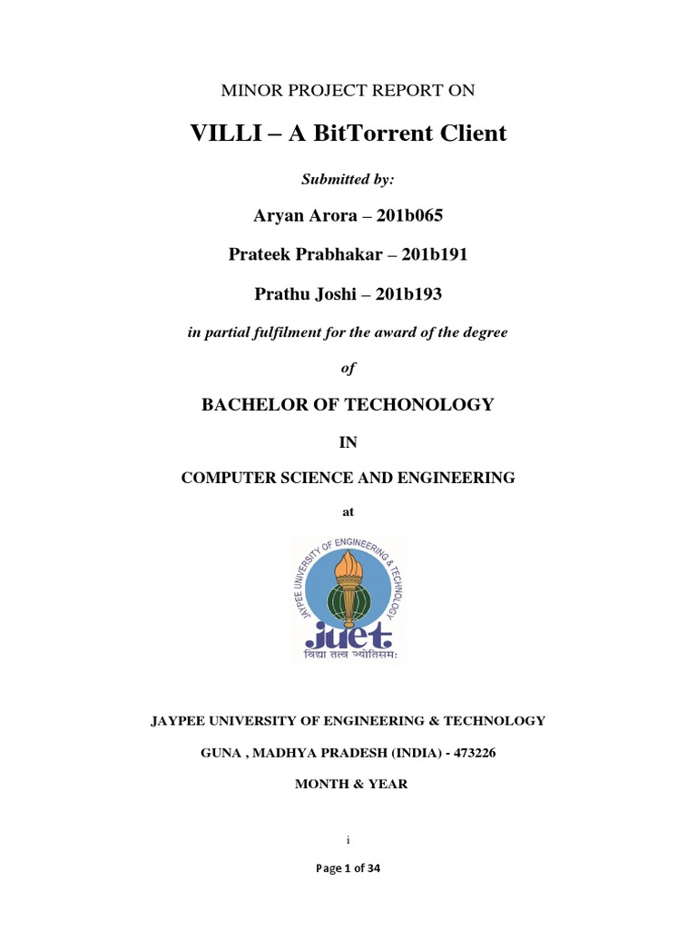 Minor Project Report: VILLI Client | PDF | Peer To Peer | Networking