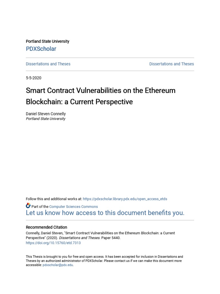 Smart Contract Vulnerabilities On The Ethereum Blockchain A Curr Pdf Bitcoin