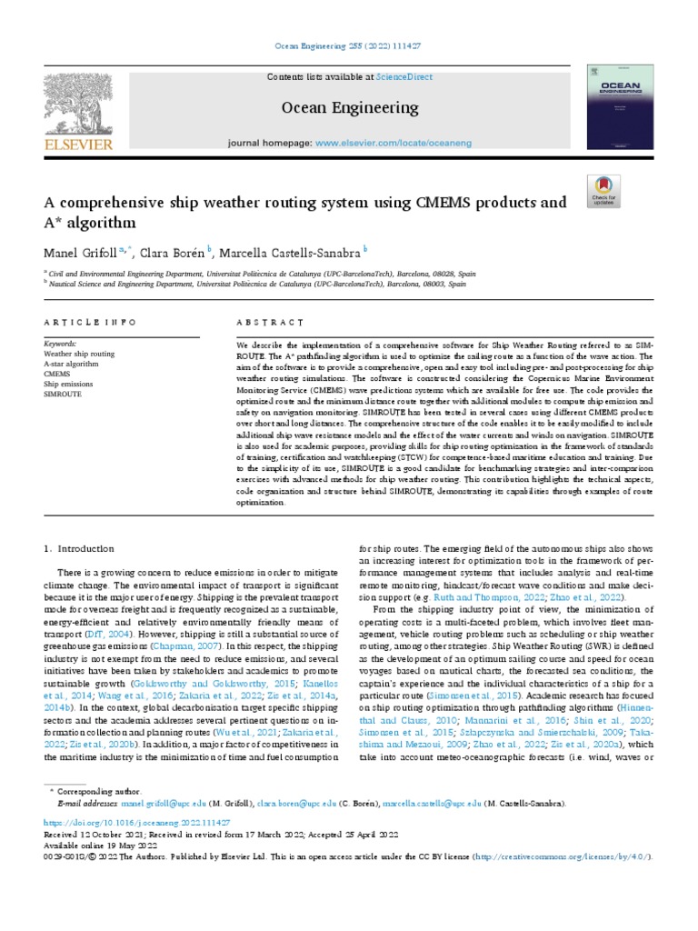 2 A Comprehensive Ship Weather Routing System Using Cmems Products And A Algorithm Pdf Ships