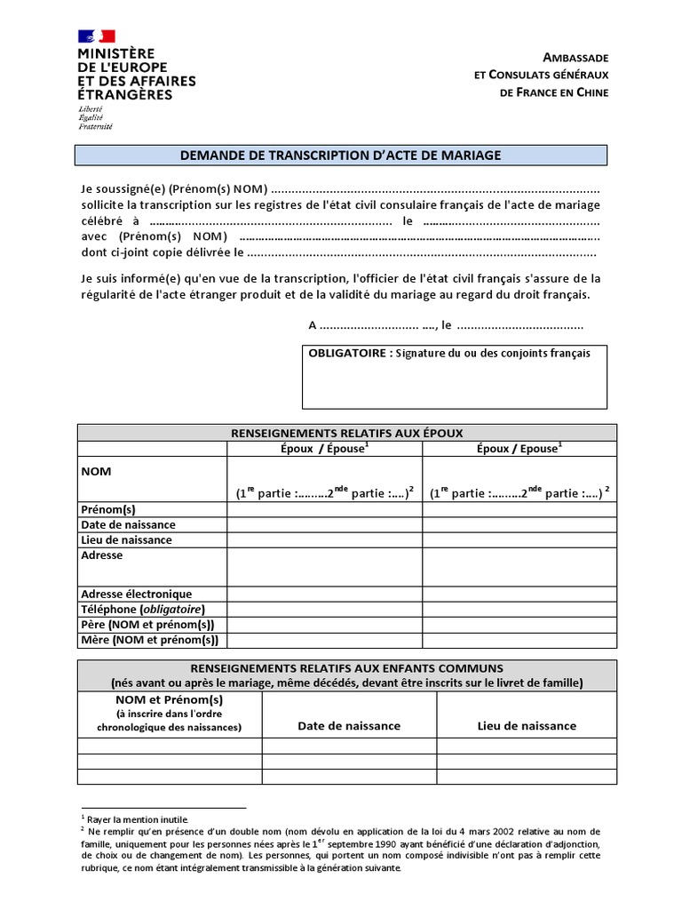 Formulaire de Demande de Transcription Acte Mariage | Descargar gratis ... Formulaire de Demande de Transcription Acte Mariage | Descargar gratis ...