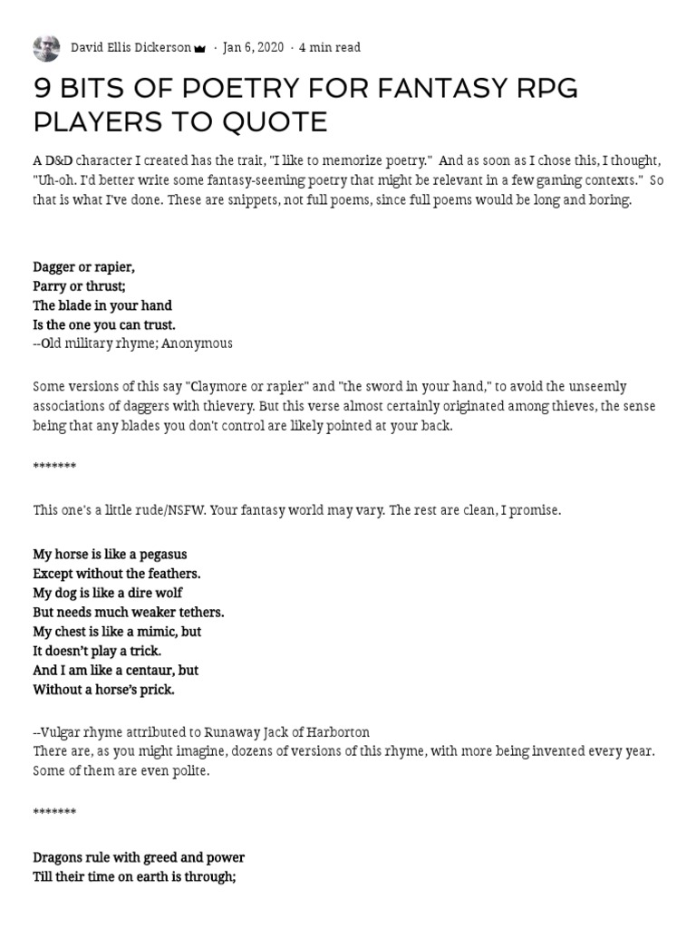 Fantasy Poetry for RPG Players | PDF | Poetry