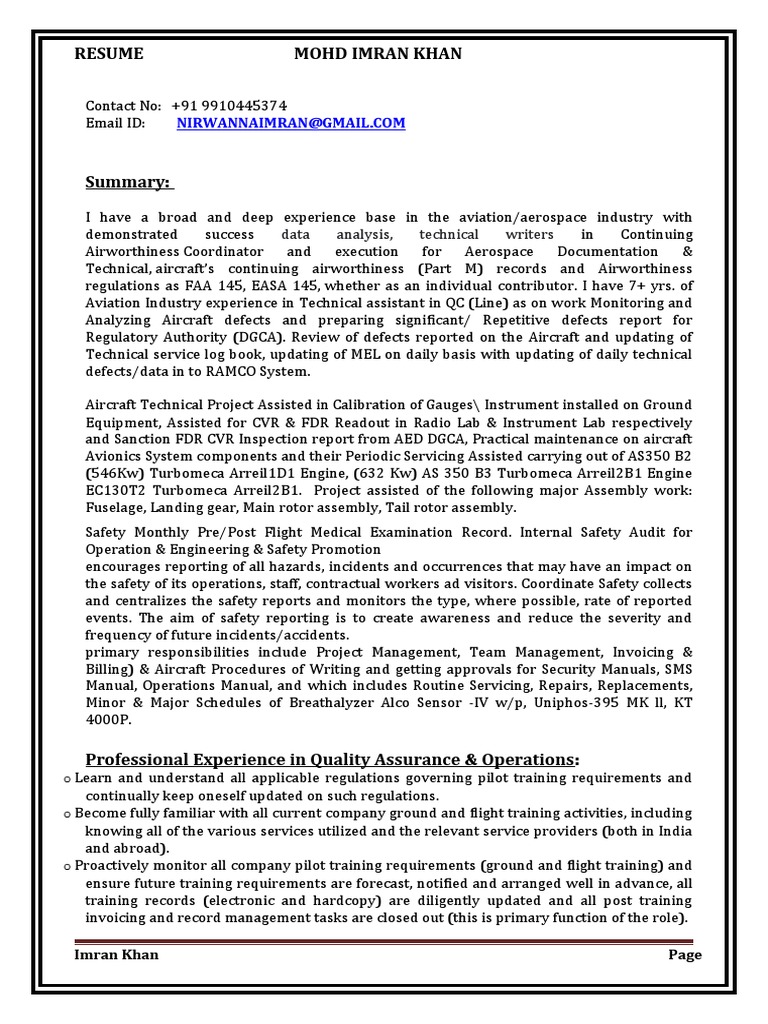 Imran Resume - QC022 | PDF | Flight Recorder | Aircraft