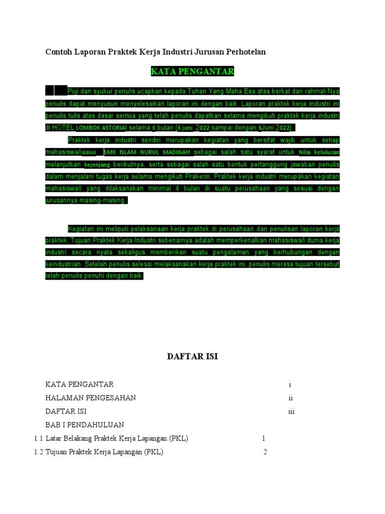 Contoh Laporan Praktek Kerja Industri Ju | PDF