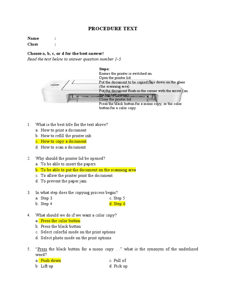 Procedure Text (Kunci Jawaban) | PDF | Printer (Computing) | Manufactured Goods