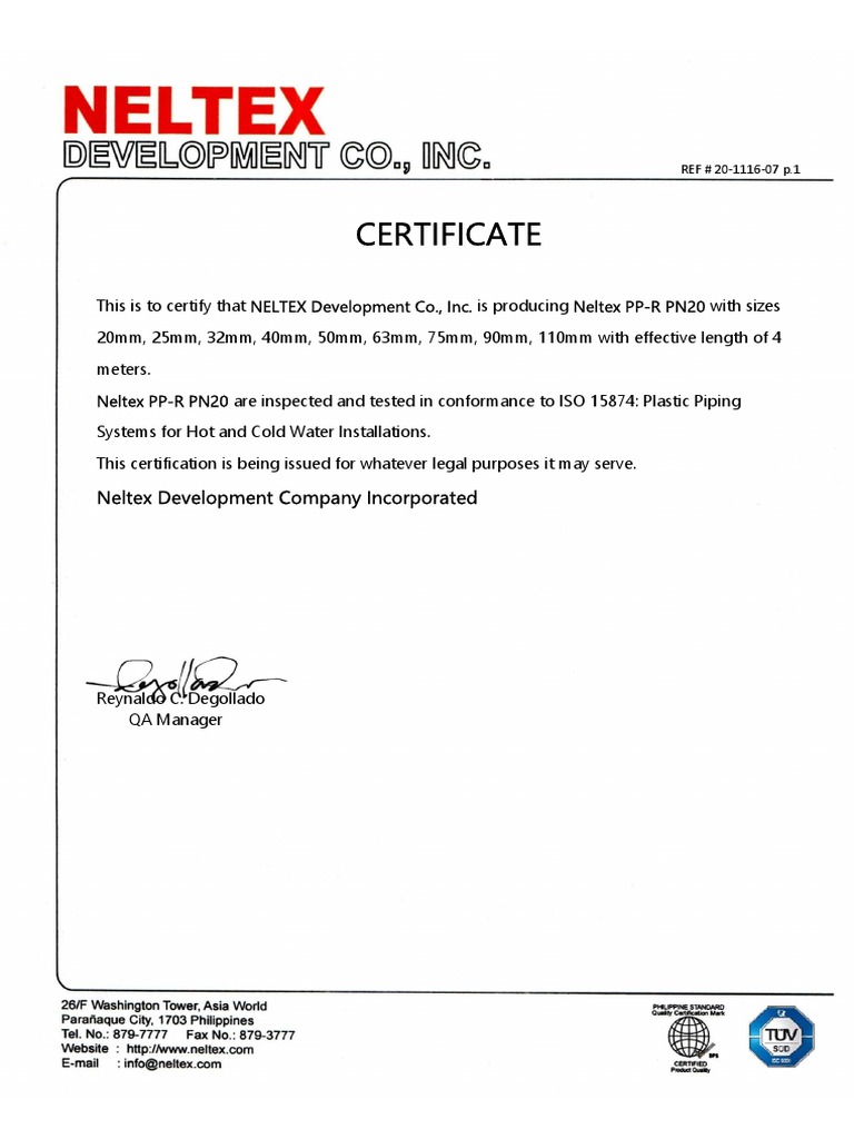 Neltex PPR PN 20 | PDF | Pipe (Fluid Conveyance) | Flow Measurement