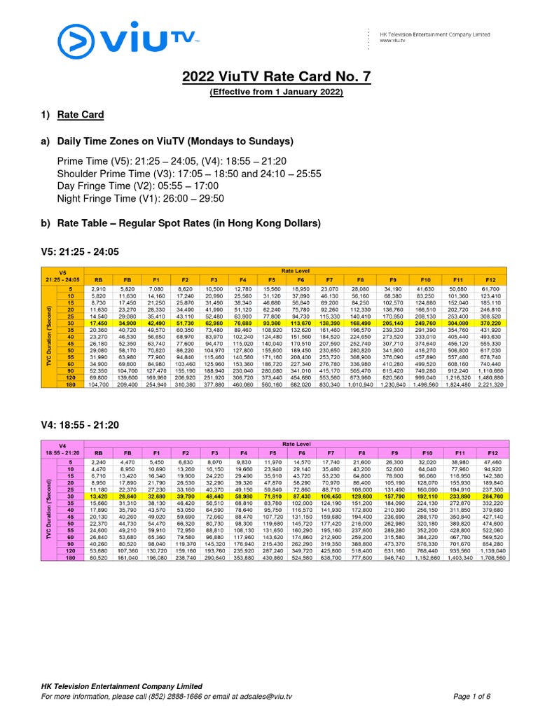 Viutv-Regular Spot Rate Card | PDF | Video | Electronic Engineering