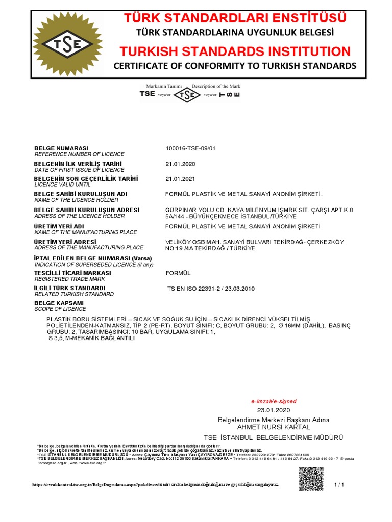 Aquapa PPR CERTIFICATE OF CONFORMITY TO TURKISH STANDARDS | PDF