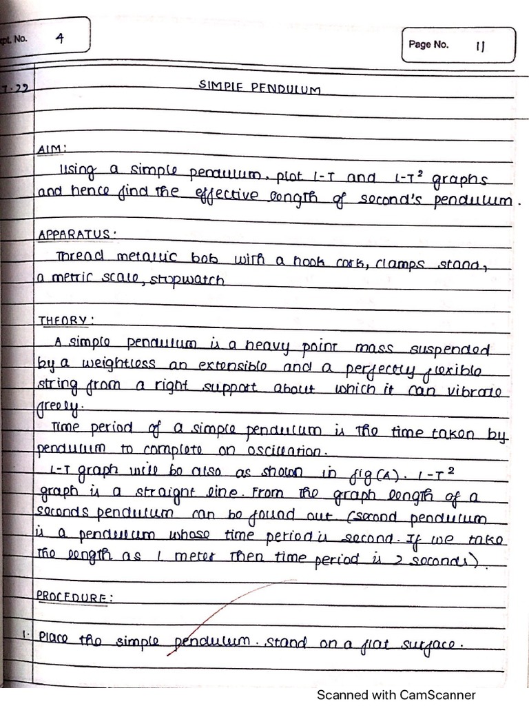 Simple Pendulum - Class 11 Practicals | PDF