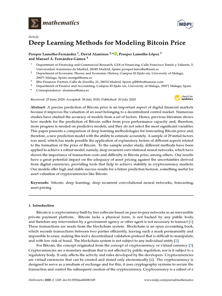 Mathematics 08 01245 v2 | PDF | Cryptocurrency | Deep Learning