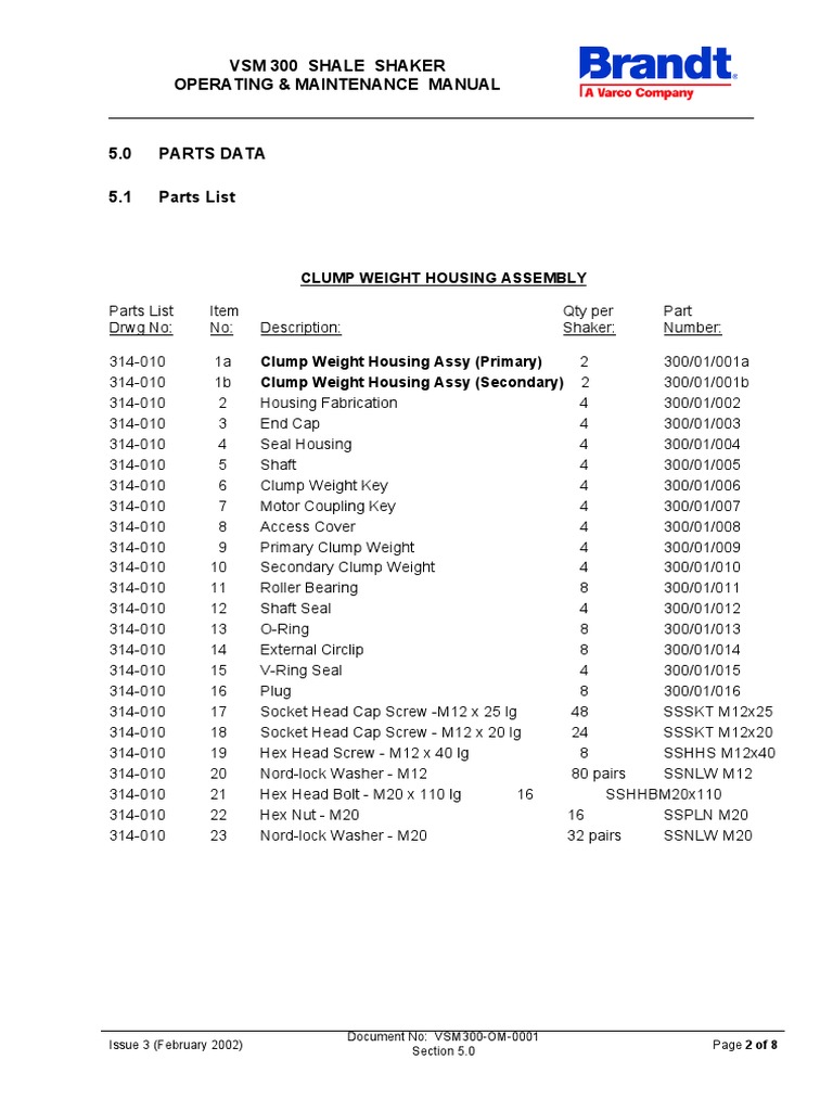 NOV Shale Shaker Excerpt VSM300 Manual - Parts & Drawings | PDF ...