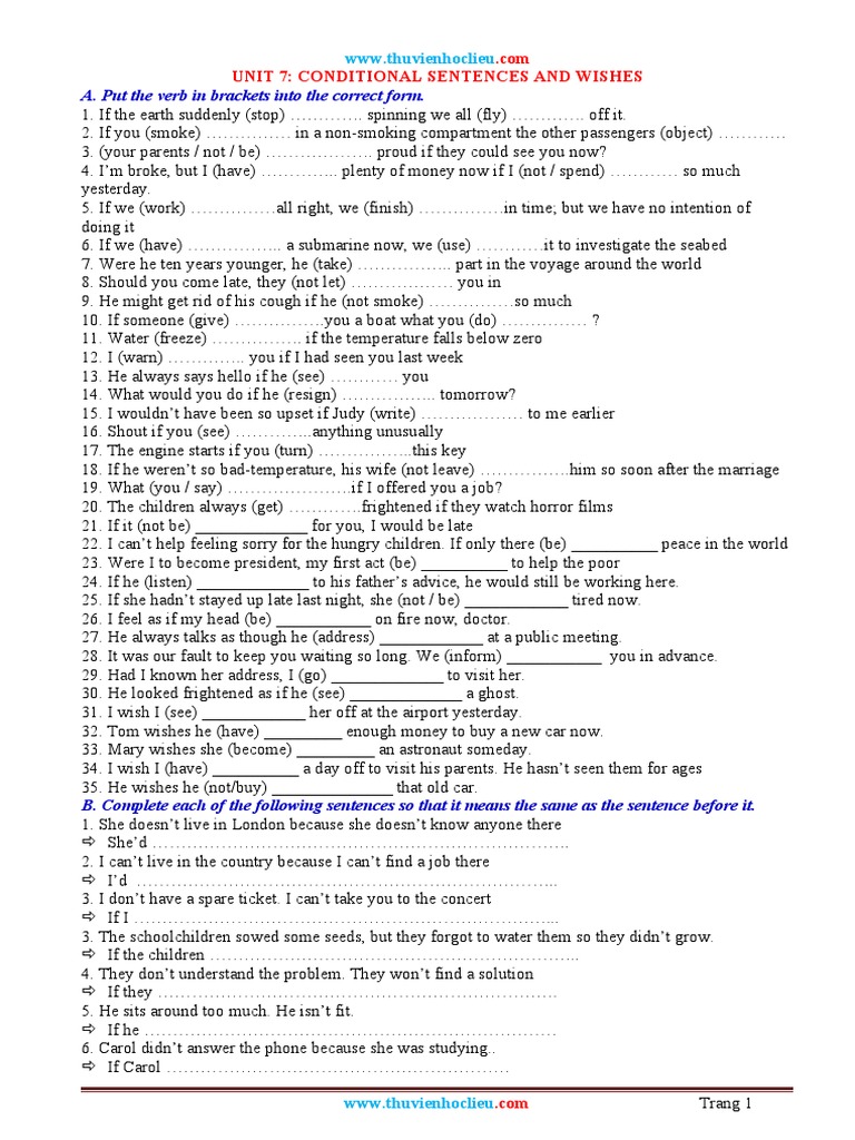 Chuyen de 7 CONDITIONAL SENTENCES AND WISHES | PDF