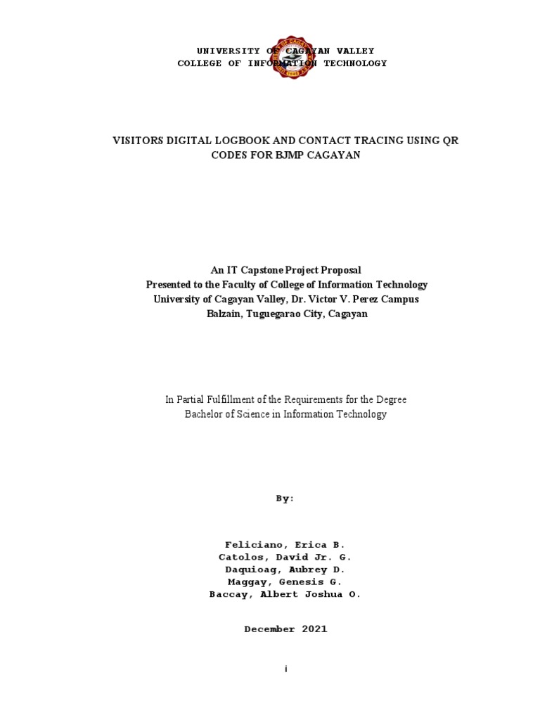 Visitors Digital Logbook and Contact Tracing Using QR Codes For BJMP Cagayan | PDF | Qr Code ...