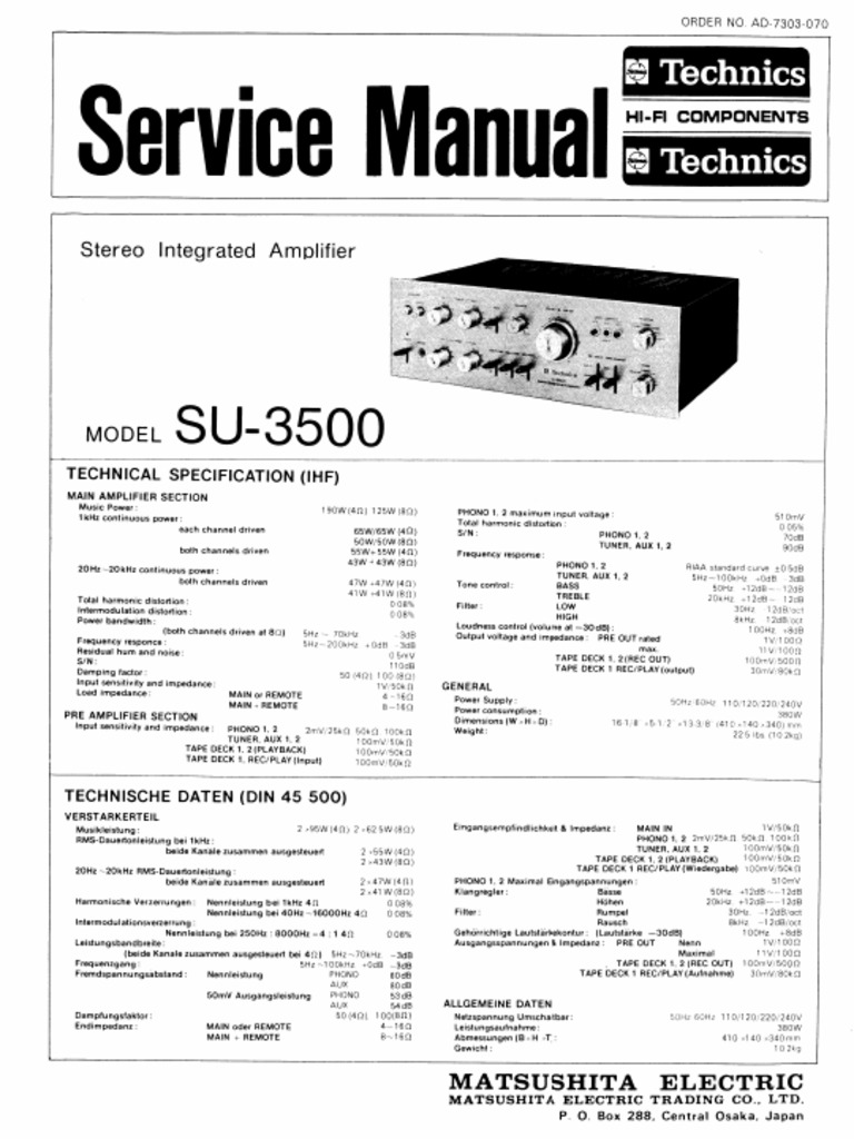 Hfe Technics Su-3500 Service-1 | PDF