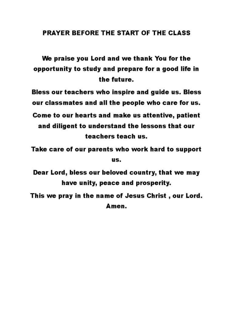 Prayer Before The Start of The Class | PDF