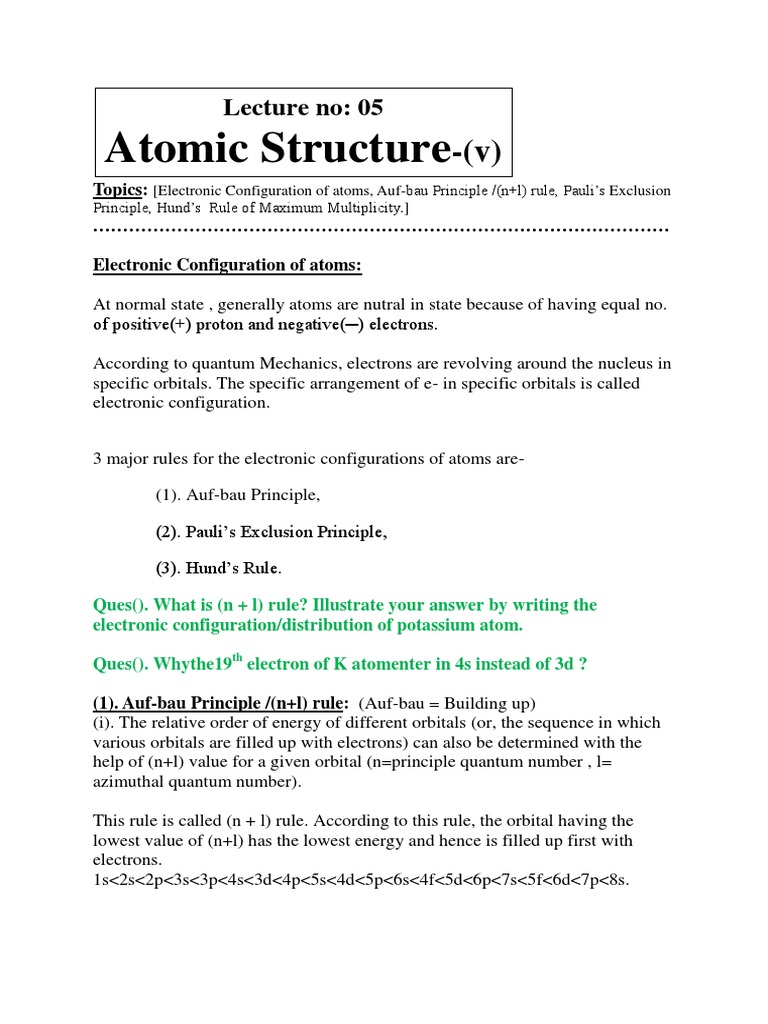 Lec 05 Atomic Structure V Download Free Pdf Atomic Orbital Electron Configuration