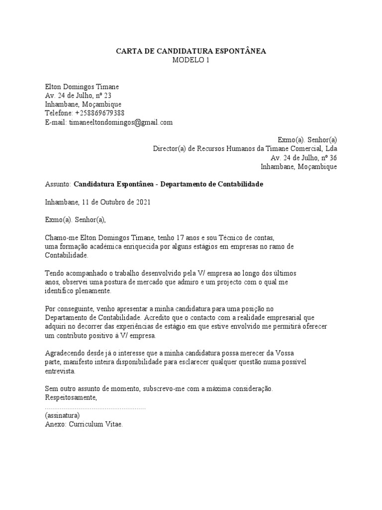 Carta de Candidatura Espontânea | PDF