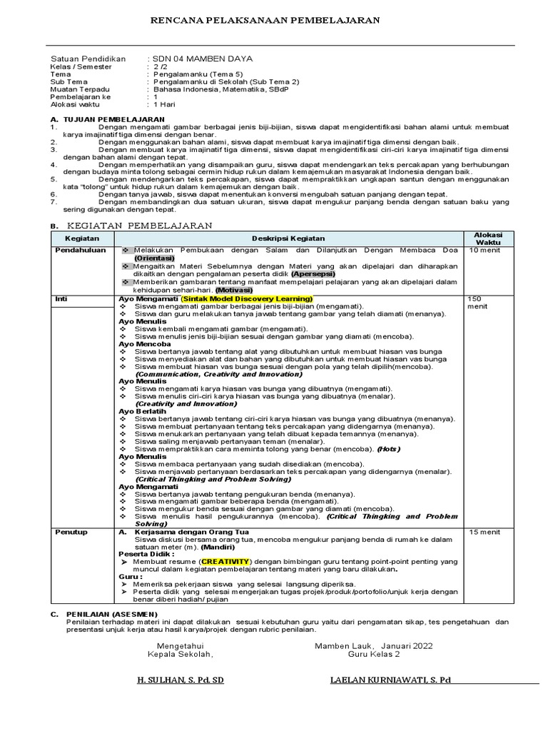 Rencana Pelaksanaan Pembelajaran | PDF | Karier & Perkembangan