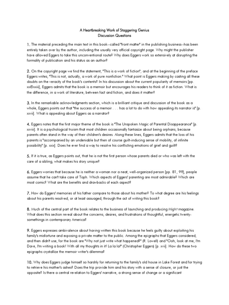 A Heartbreaking Work of Staggering Genius by Dave Eggers | PDF | Books