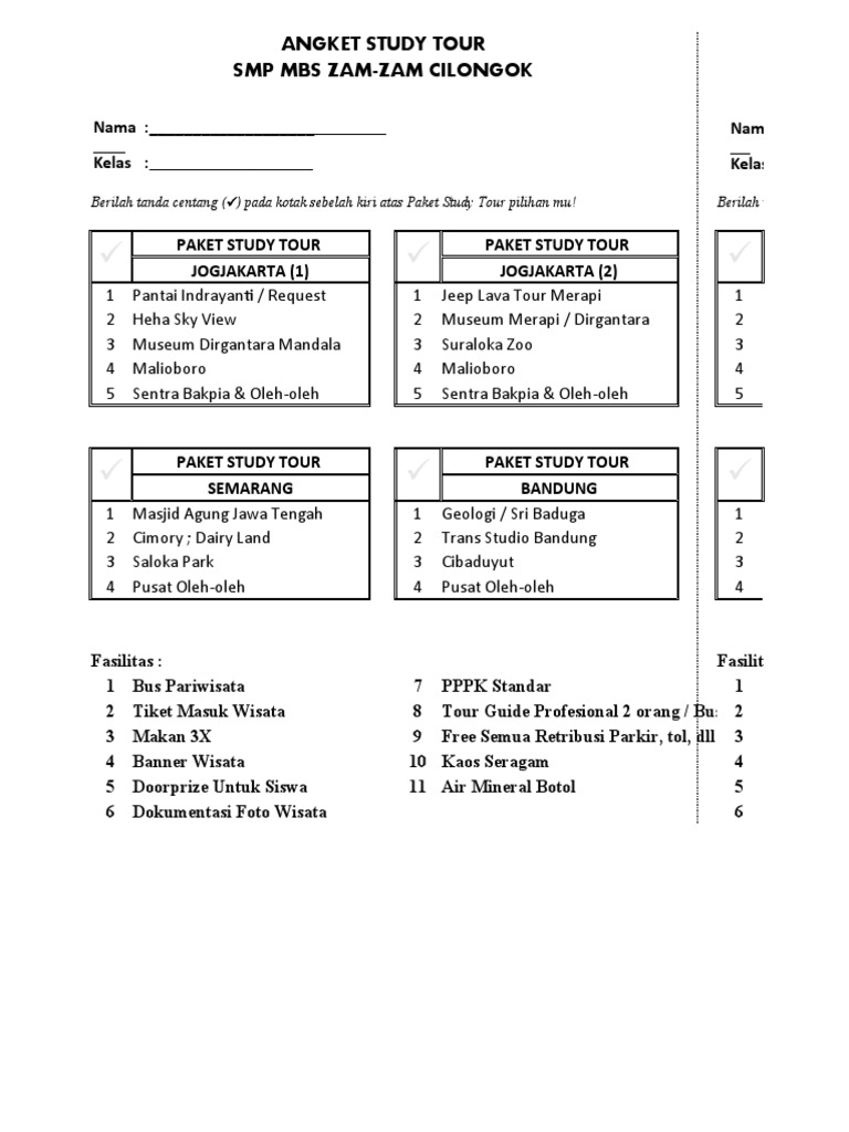 Student Survey for School Study Tour Options | PDF