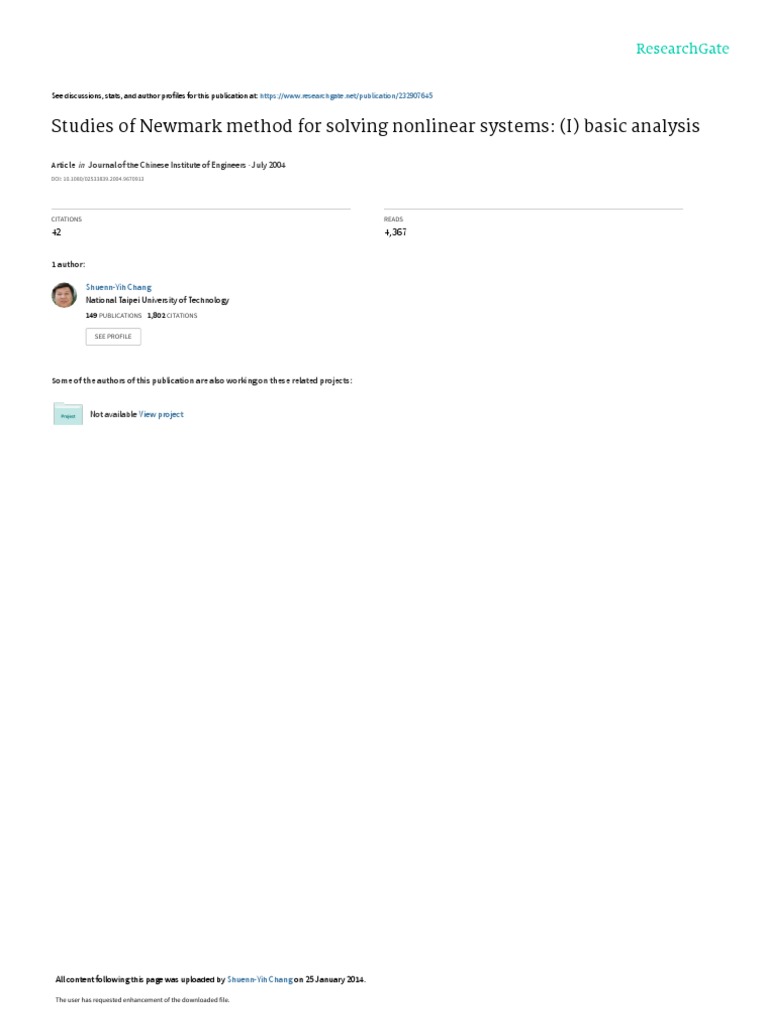 Newmark Method for Nonlinear Systems Analysis | PDF | Nonlinear System | Equations