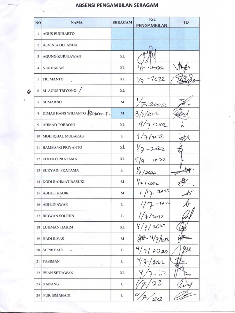 Data Pengambilan Seragam | PDF